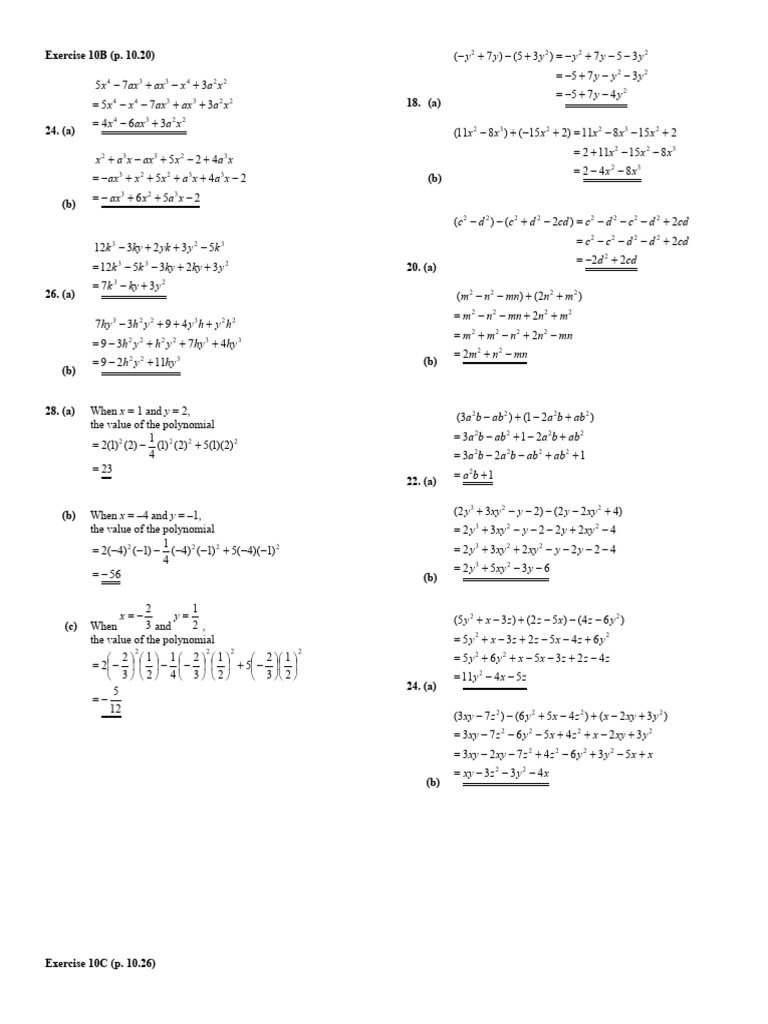 F1 Math B Ex10B 24,26,28 Ex10C 18,20,22,24 | PDF