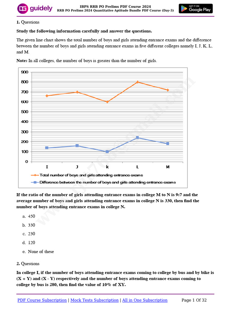 RRB PO Prelims 2024 Quantitative Aptitude Bundle PDF Course (Day-3) | PDF