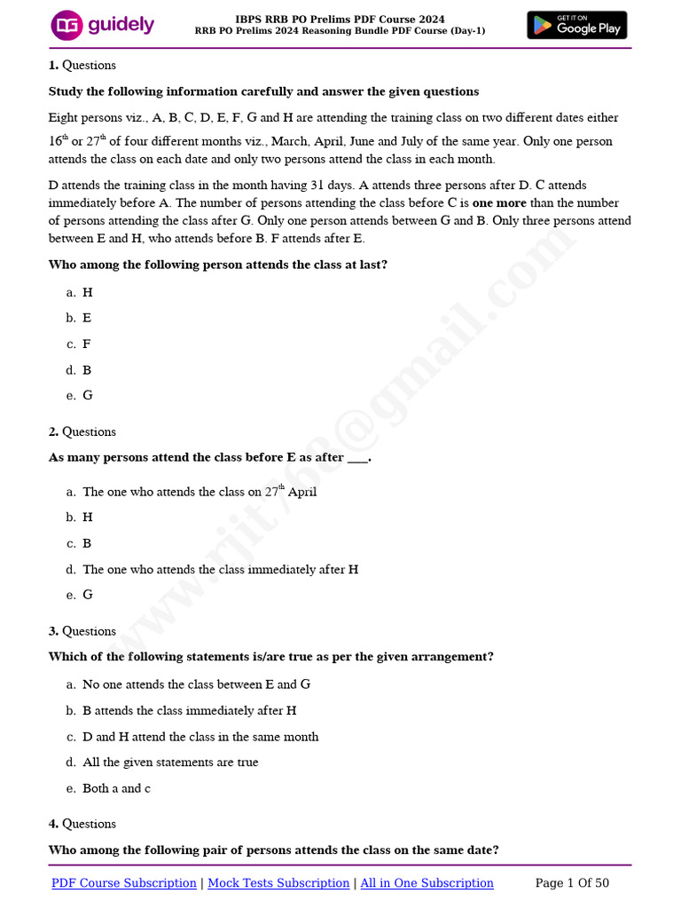 IBPS RRB PO Prelims 2024 Reasoning PDF | PDF