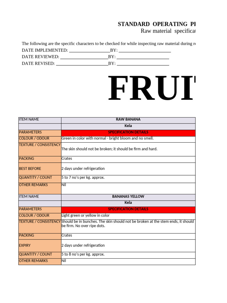 006 A Raw Material Specifications | PDF | Onion | Odor