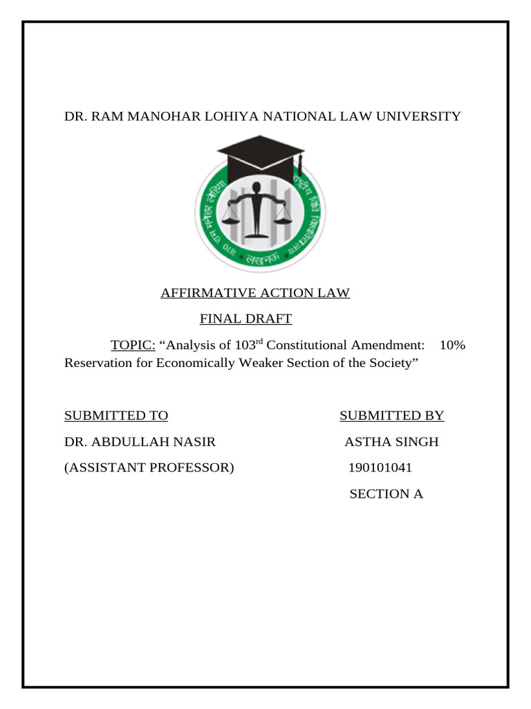 Affrimative Action Law Final Draft Astha Singh Section A 2023 | PDF | Government | Justice