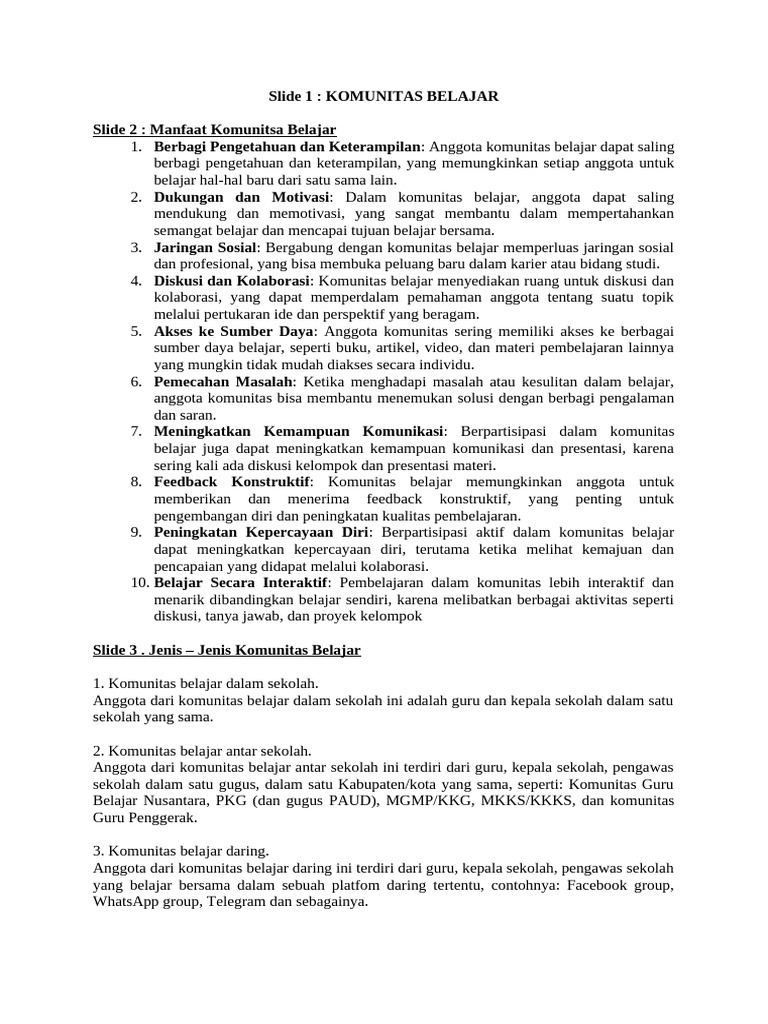 Contoh Isi PPT Komunitas Belajar | PDF