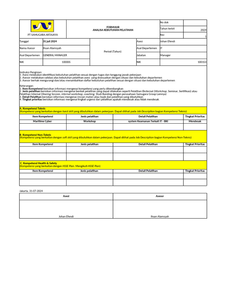 Formulir Training Need Analysis2 | PDF