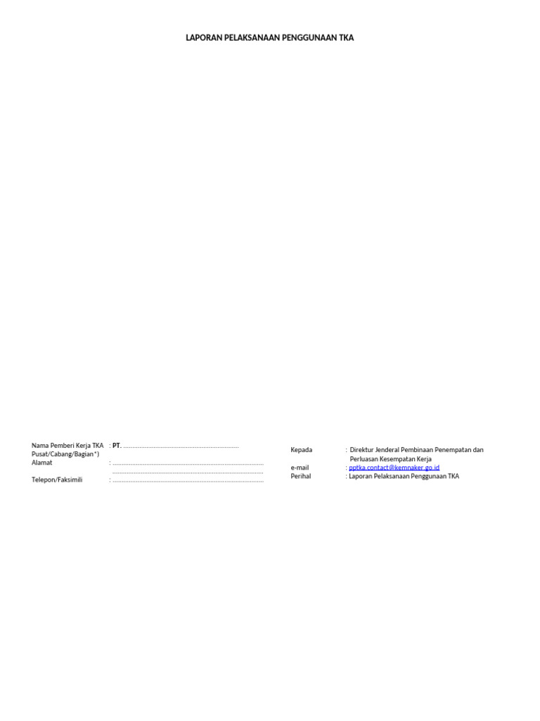 Laporan Pelaksanaan Penggunaan TKA | PDF
