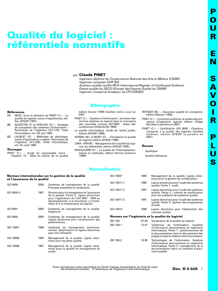 Référentiels Normatifs en Qualité Logiciel | PDF | Management de la ...