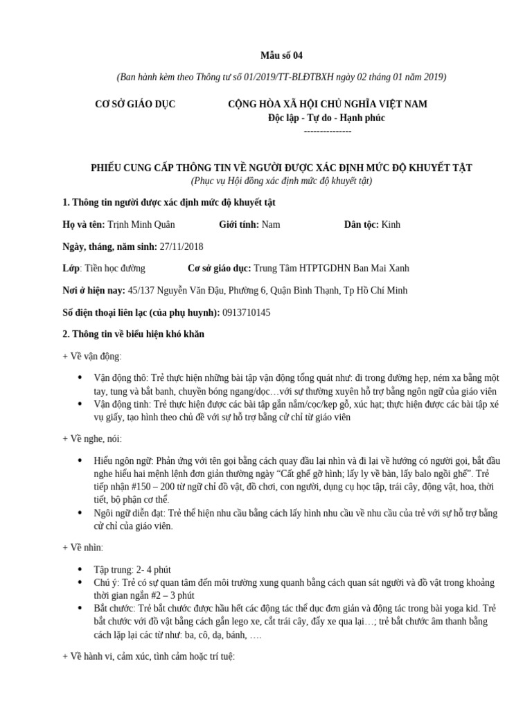 Trinh Minh Quan_mau 04_xac Dinh Muc Do Khuyet Tat | PDF