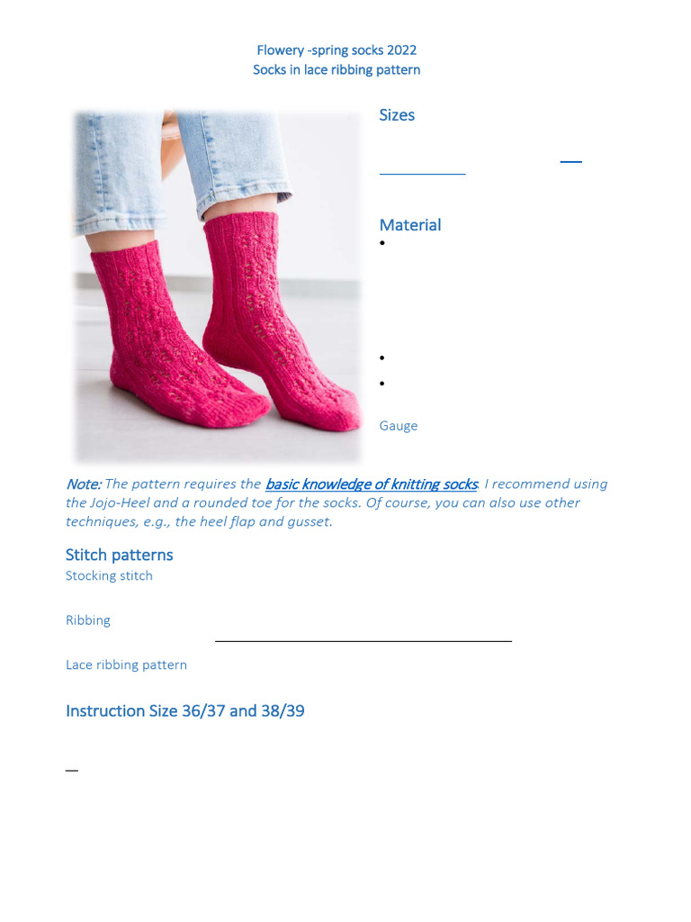 Flowery Socks Complete Pattern | PDF | Knitting | Basic Knitted Fabrics