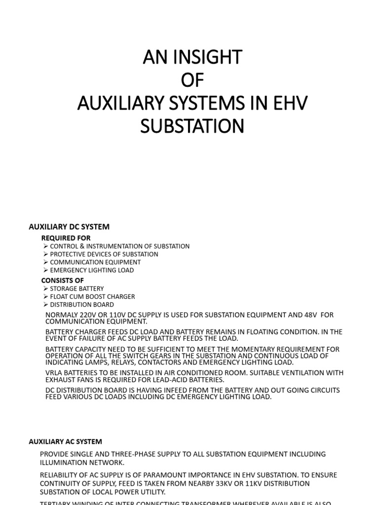 EHV Substation Auxiliary Systems Overview | PDF | Electrical Substation ...