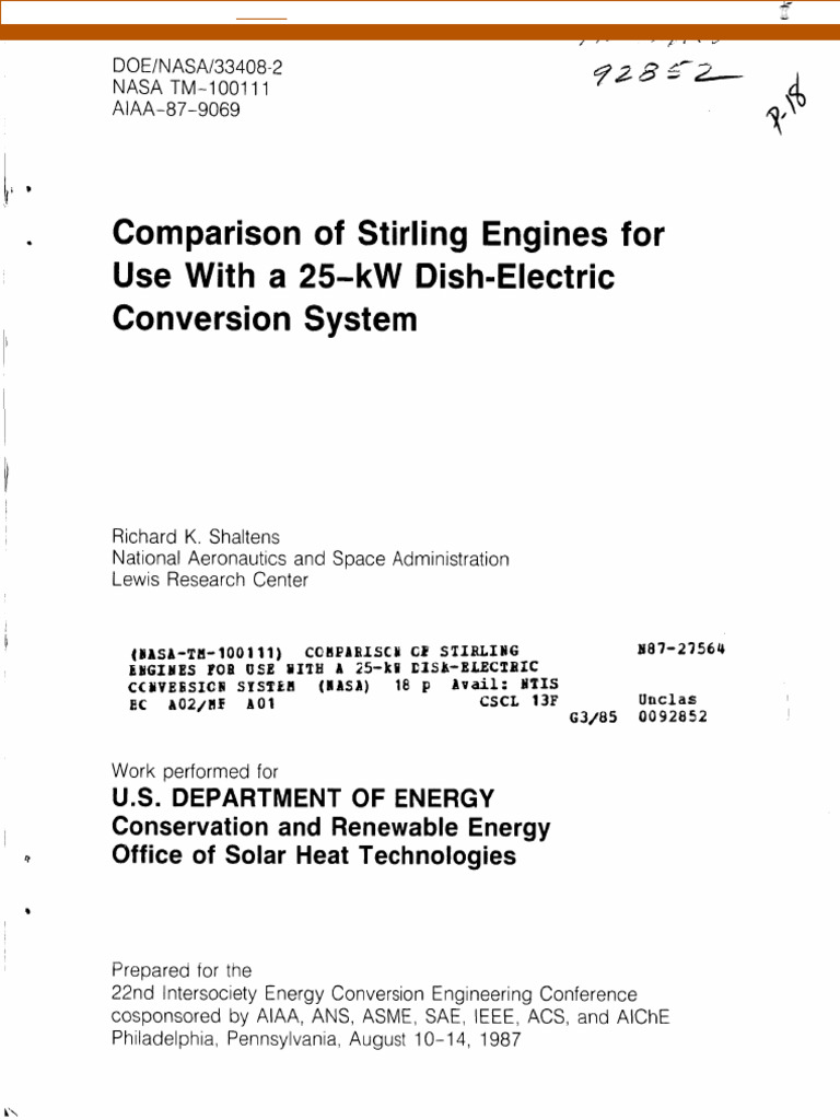 Comparison of Stirling Engines Use With A 25-kW Dish-Electric ...
