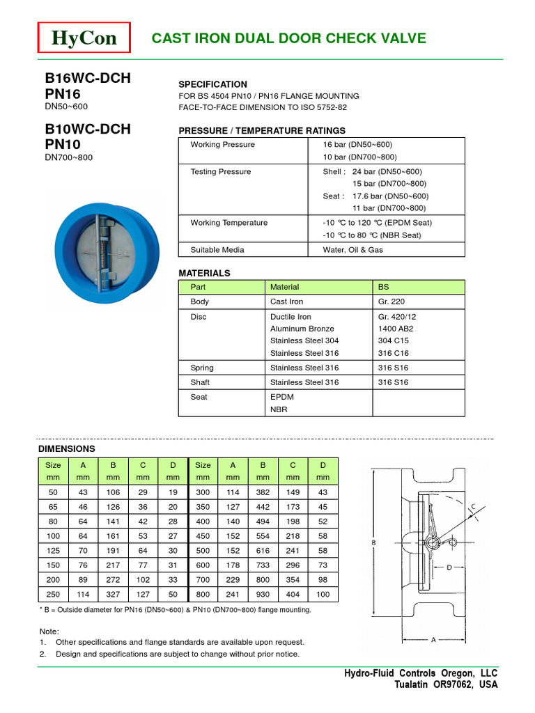 Cast Iron Dual Door Check Valve B10&B16WC-DCH | PDF | Steel | Valve