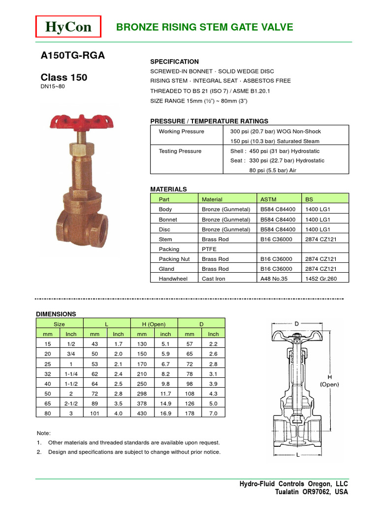 Bronze Rising Stem Gate Valve~A150TG-RGA | PDF | Gas Technologies ...