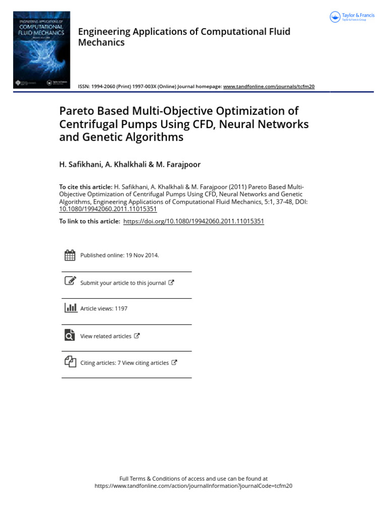 Pareto Based Multi-Objective Optimization of Centrifugal Pumps Using CFD Neural Networks and ...