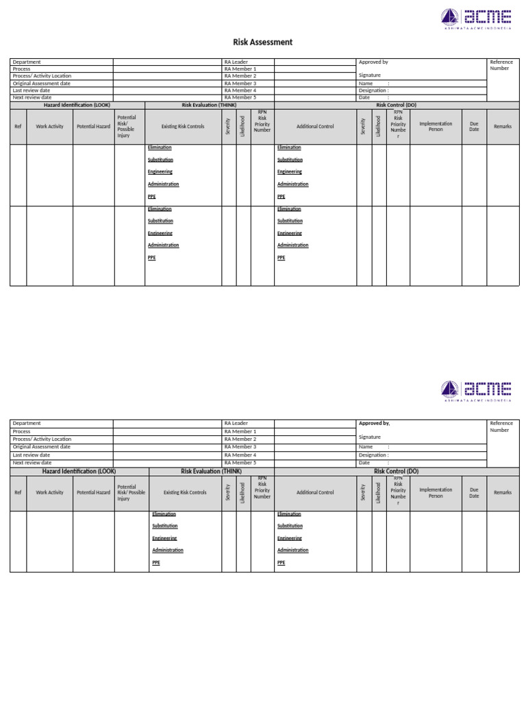 RA FORM KOSONG | PDF | Risk | Personal Protective Equipment