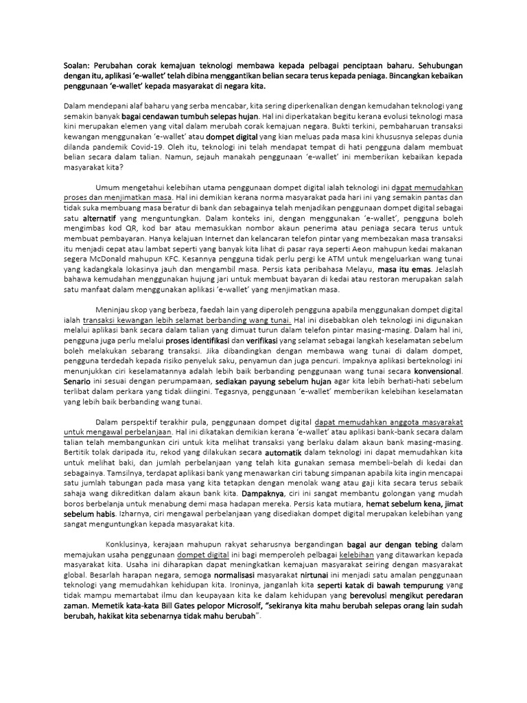 Karangan Kelebihan E-Dompet | PDF