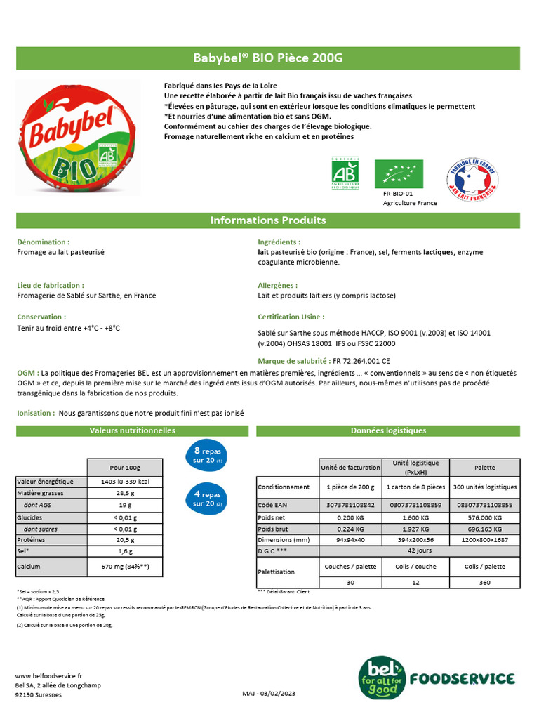 BelFoodservice Produit Babybel Bio 200 G | PDF | Fromage | Agriculture ...