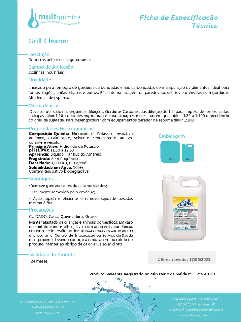 Ficha Técnica - Grill Cleaner | PDF