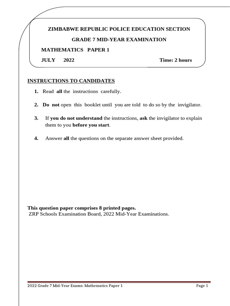 Grade 7 Mathematics Paper 1 | PDF | Arithmetic | Mathematics