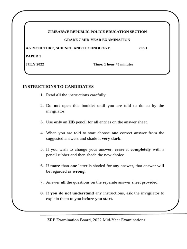 Grade 7 Agriculture Exam Instructions | PDF | Fertilizer | Agriculture