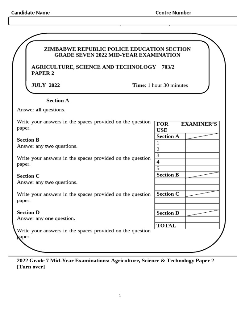 Grade 7 Agriculture, Science & Technology Paper 2 | PDF | Soil | Maize