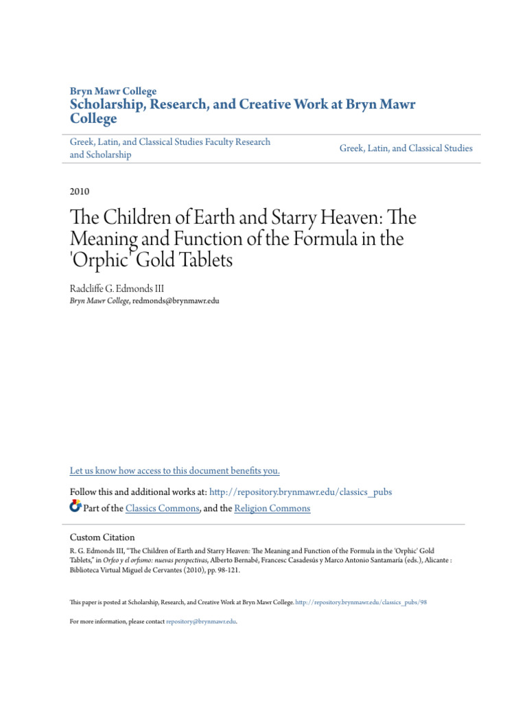 Orphic Gold Tablets: Meaning & Function | PDF | Mythology
