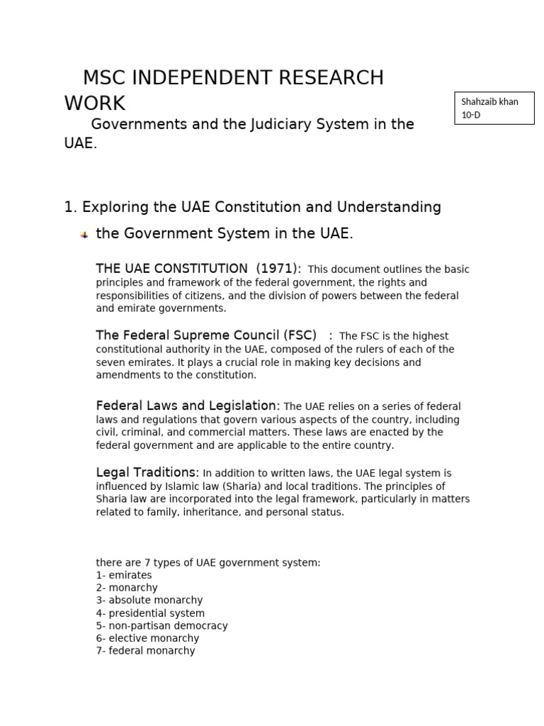 UAE Government and Judiciary Overview | PDF | United Arab Emirates ...