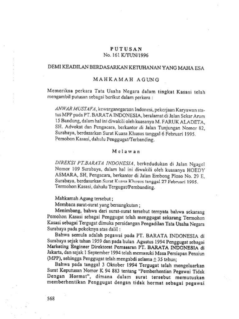 Putusan Ma No. 161 K-Tun-1996 | PDF