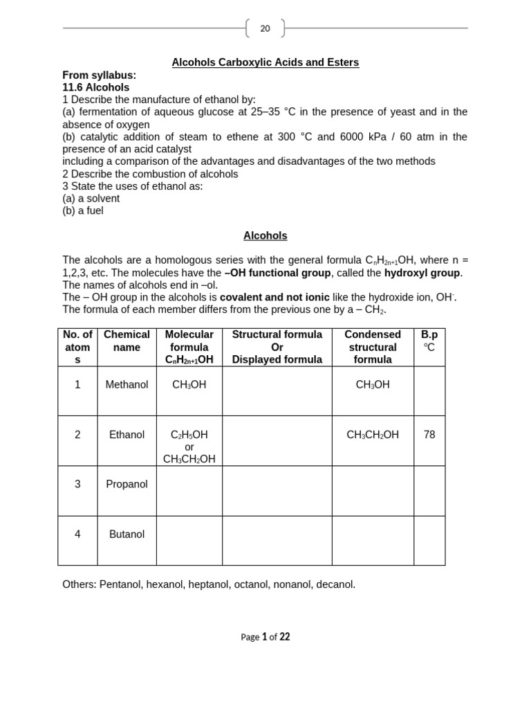 Alcohols Carboxylic Acids and Esters | PDF | Ester | Ethanol