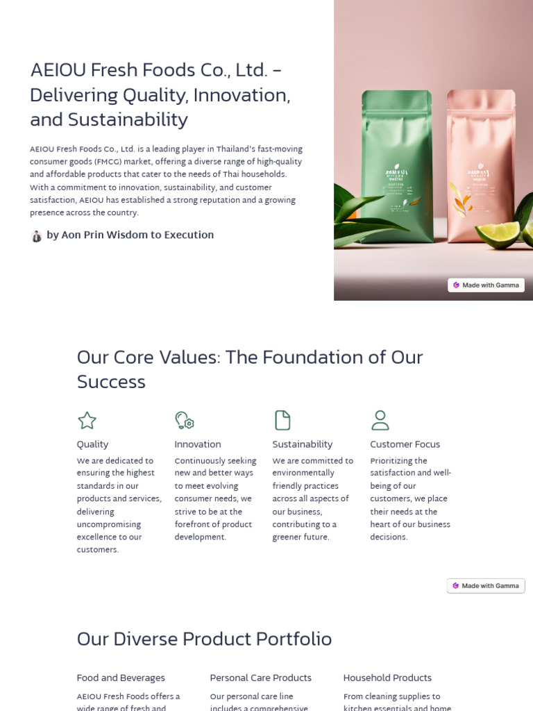 AEIOU Fresh Foods - Company Profile | PDF | Sustainability | Economies