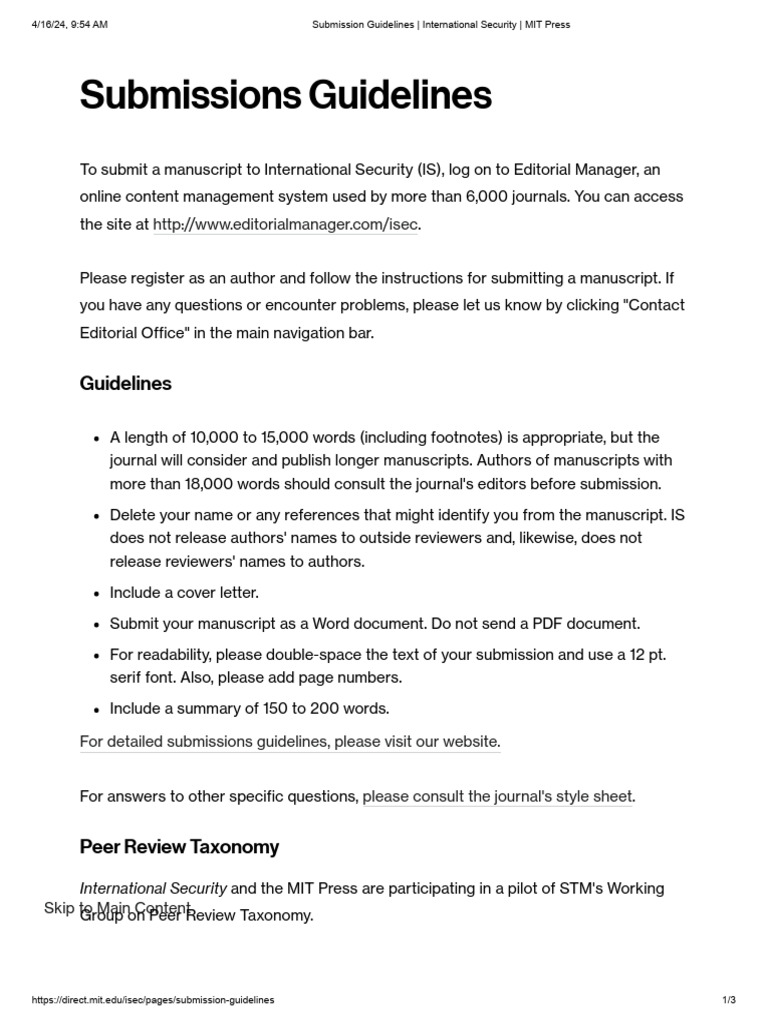 Submission Guidelines - International Security - MIT Press | PDF ...