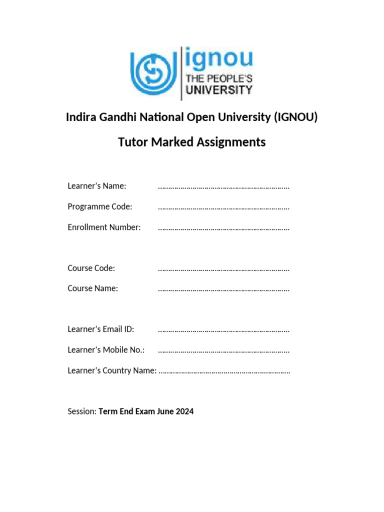 IGNOU Assignment Front Page Template | PDF