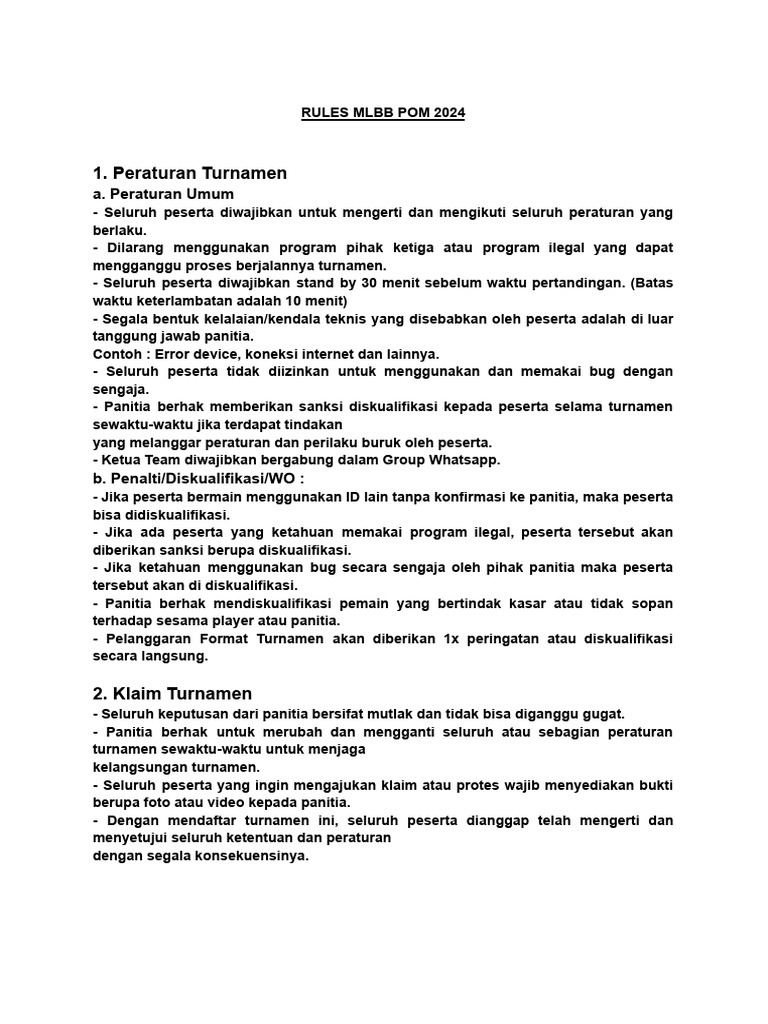 Aturan Turnamen MLBB 2024 | PDF | Teknologi & Rekayasa