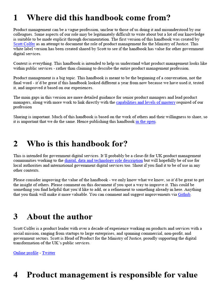 Scottcolfer Product Management Handbook | PDF | Scrum (Software Development) | Agile Software ...
