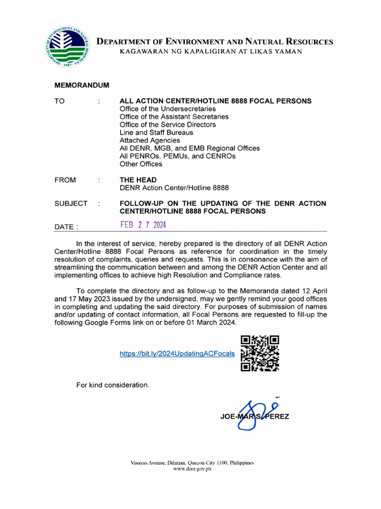 Memo - Follow-Up On The Updating of FPs | PDF | Environmental ...