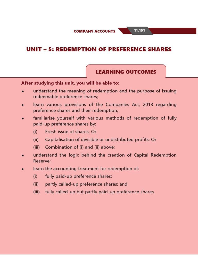 Redemption of Preference Shares | PDF | Dividend | Stocks