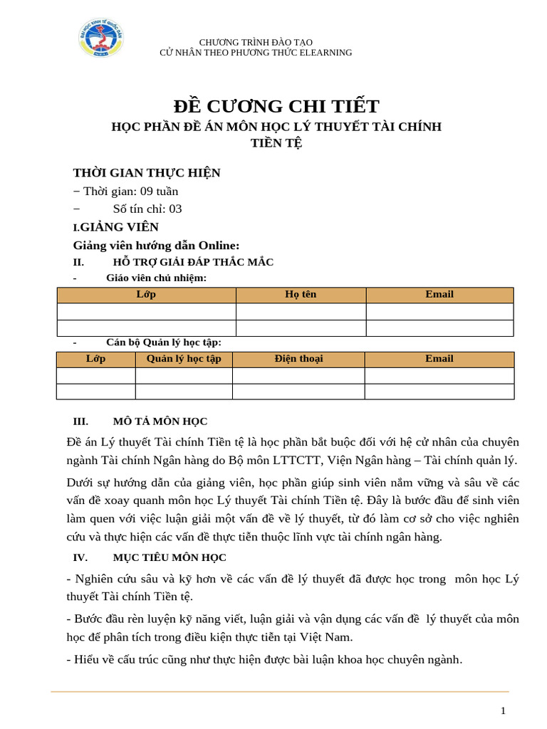 107. Đề cương chi tiết Đề án Lý thuyết TCTT | PDF