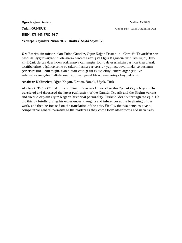 Oguz Kagan Destani Tufan GUNDUZ | PDF