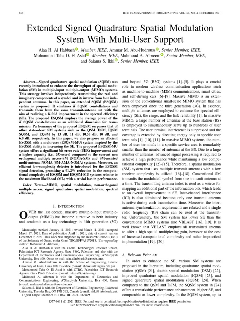 Extended Signed Quadrature Spatial Modulation System With Multi-User Support | PDF | Channel ...
