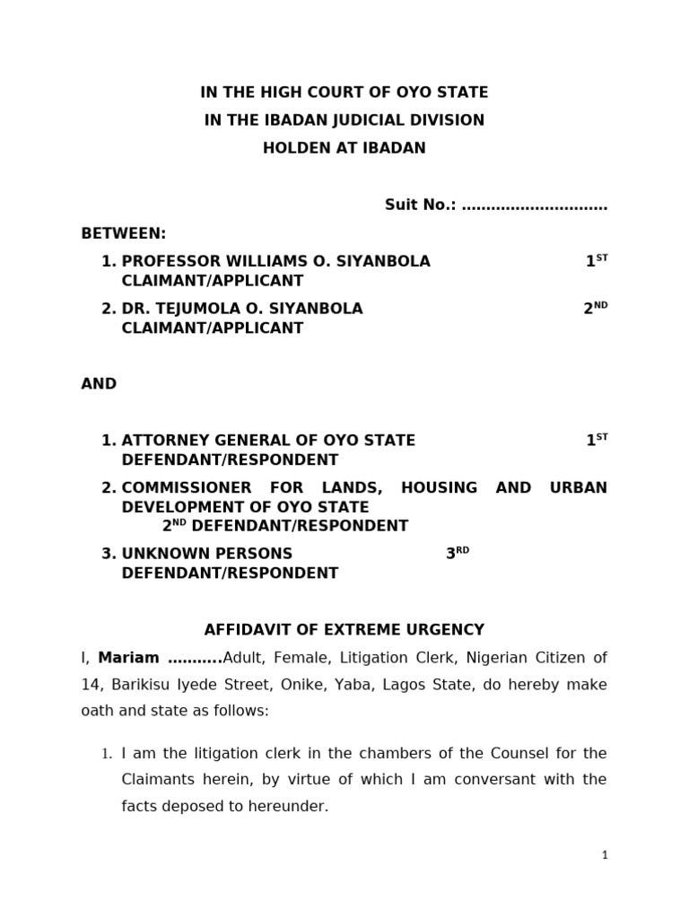 Affidavit of Urgency-Siyanbola | PDF | Justice | Crime & Violence