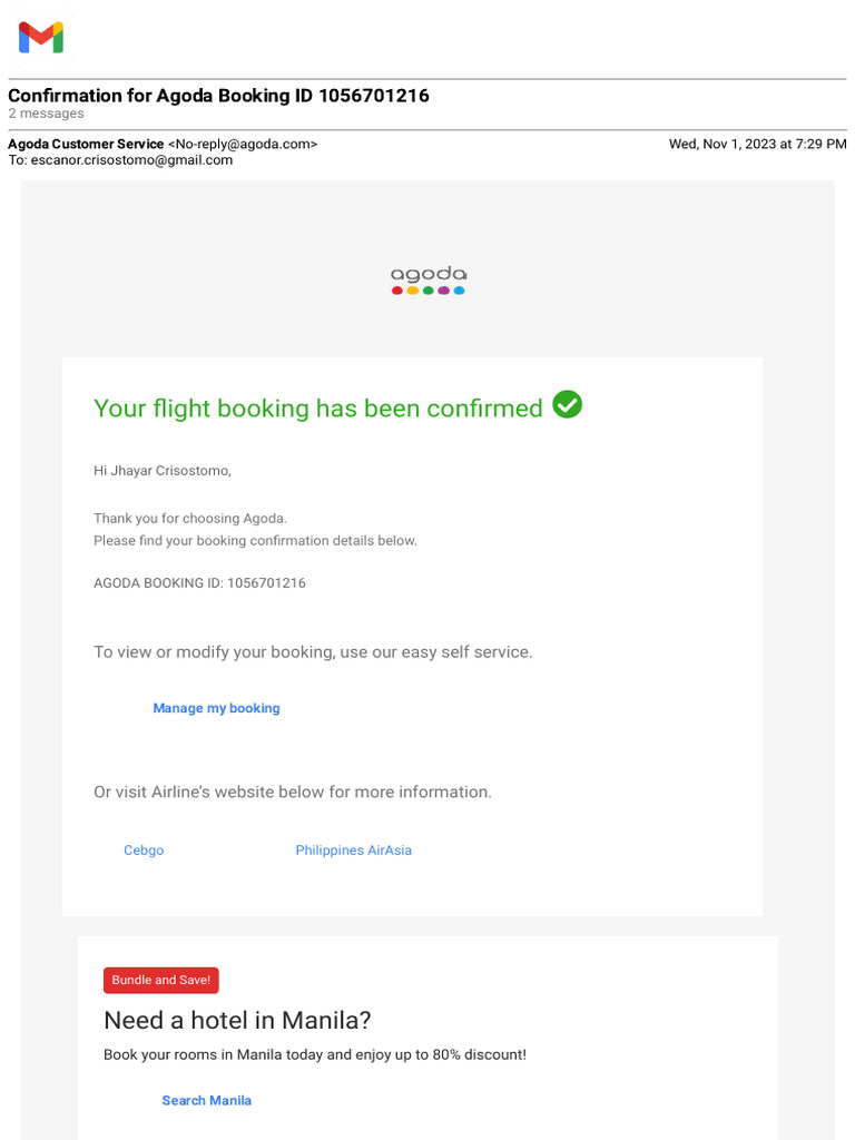 Confirmation For Agoda Bookin ID | PDF | Airlines | Transport