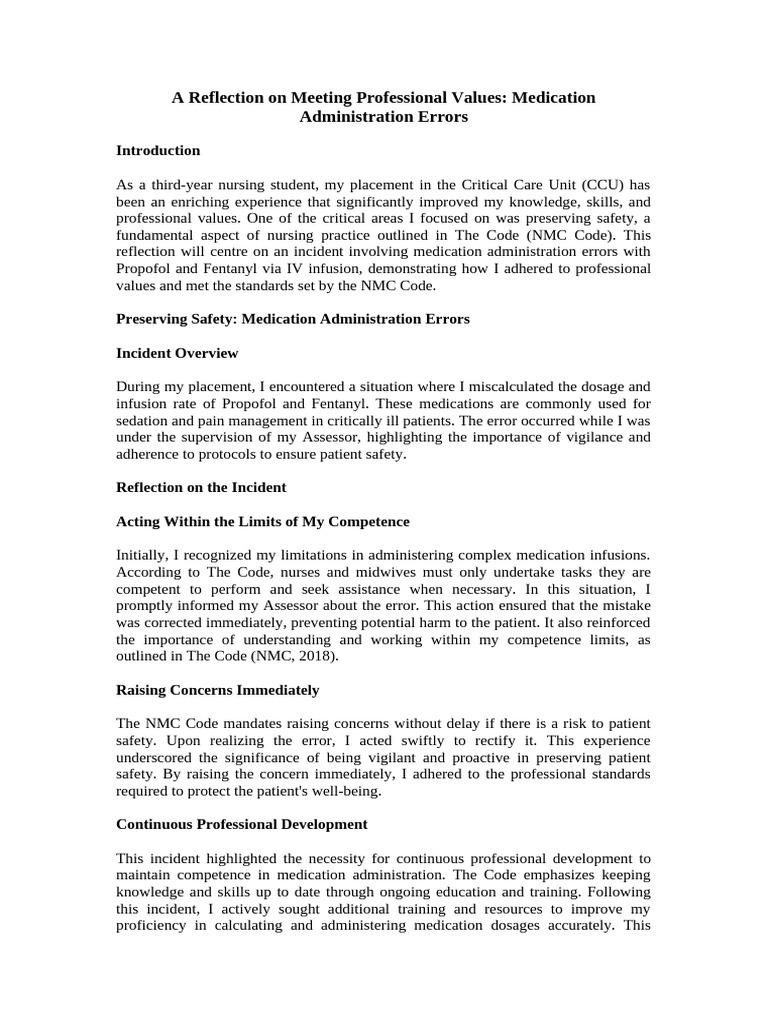 A Reflection On Meeting Professional Values | PDF | Nursing | Patient ...