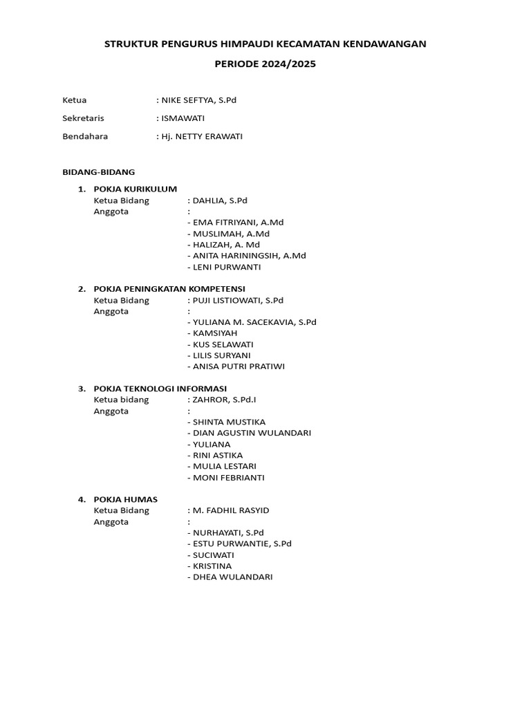 Struktur Pengurus Himpaudi Kendawangan 2024 | PDF | Karier ...