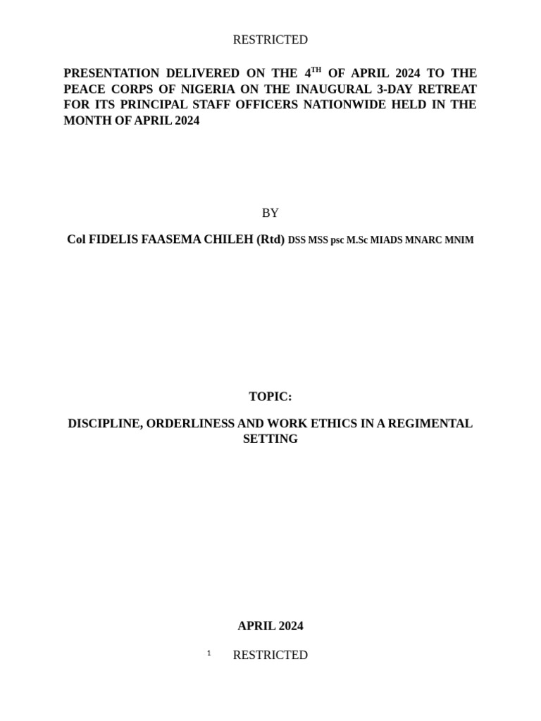 DISCIPLINE, ORDERLINESS AND WORK ETHICS IN A REGIMENTAL SETTING | PDF ...