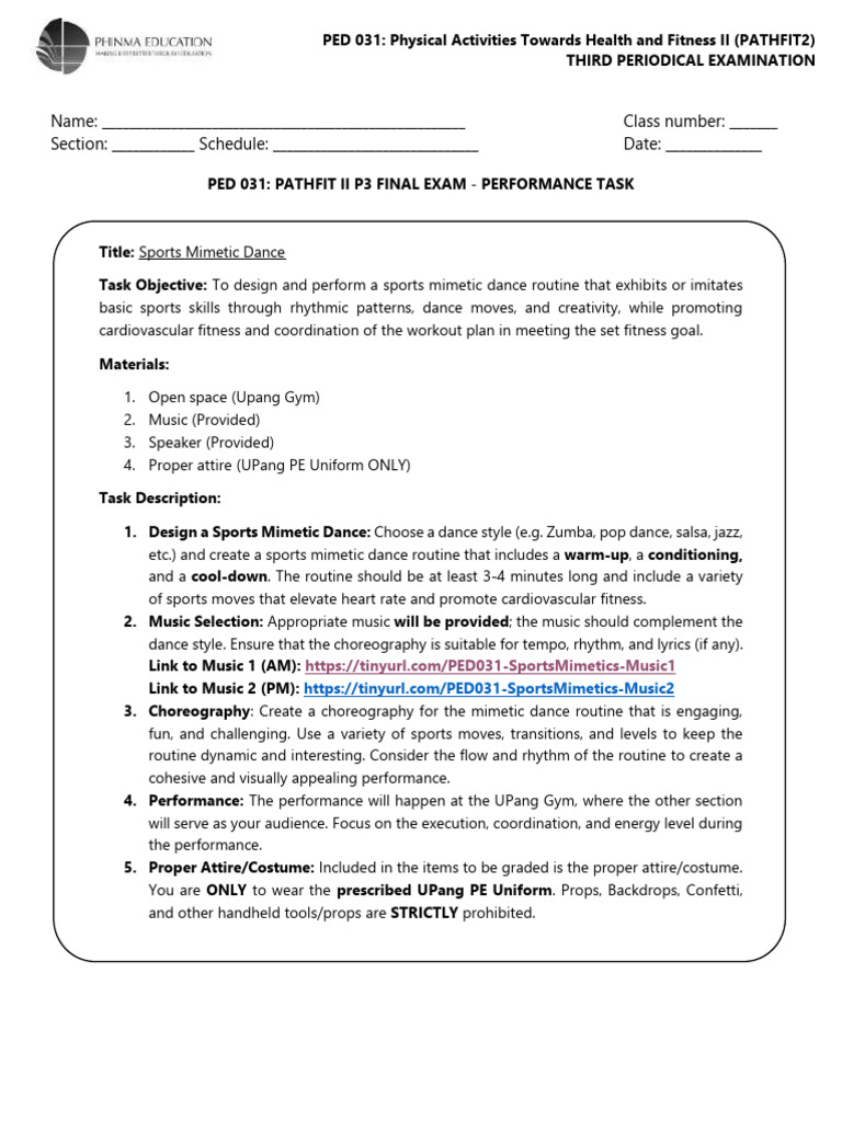 P3 Final Exam - Performance Task | PDF | Dances | Physical Fitness