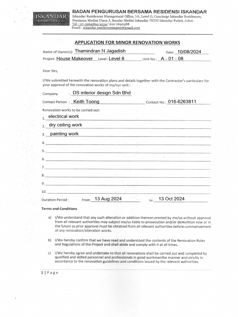 Application For Minor Renovation Works | PDF | Indemnity | Justice