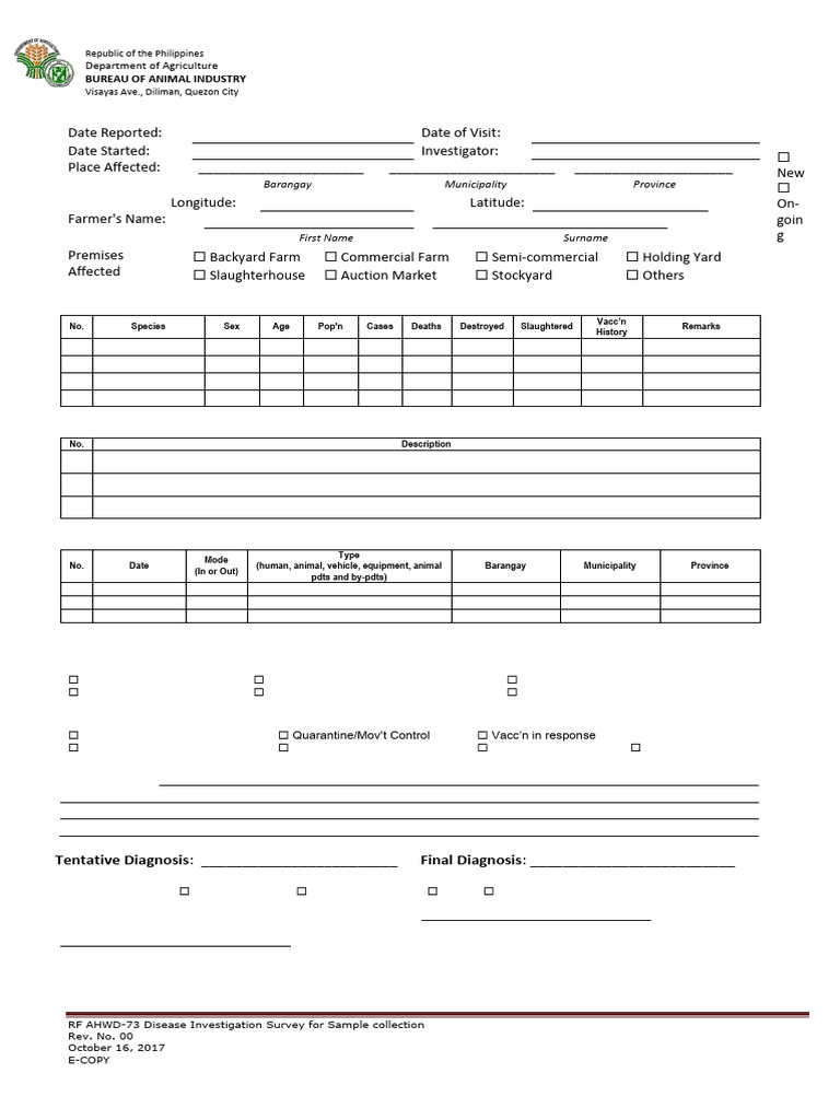 Disease Investigation Survey Form | PDF | Immunology | Medical Statistics