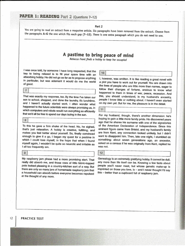 TRICKS PART 7 C1-Reading-Part-7-A-Pastime-to-Bring-Peace-of-Mind | PDF