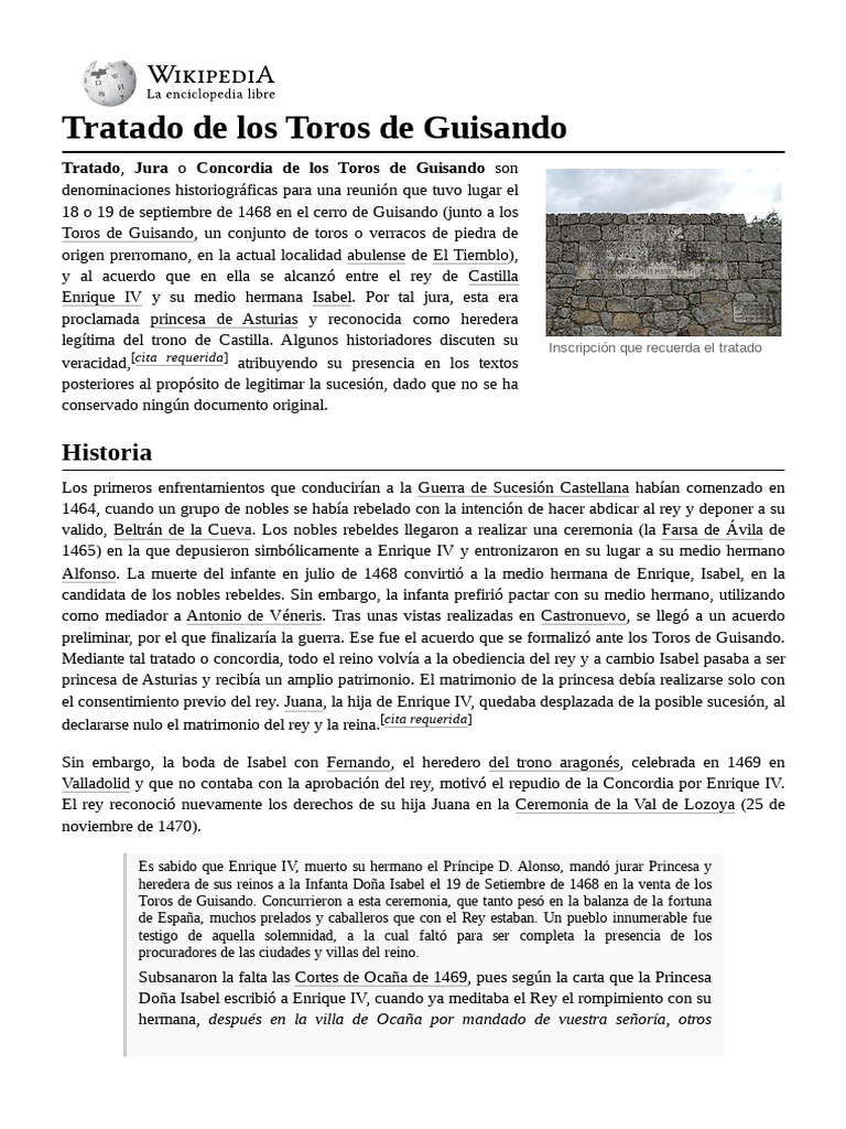 Tratado de los Toros de Guisando | PDF | Viajes y turismo | Historia