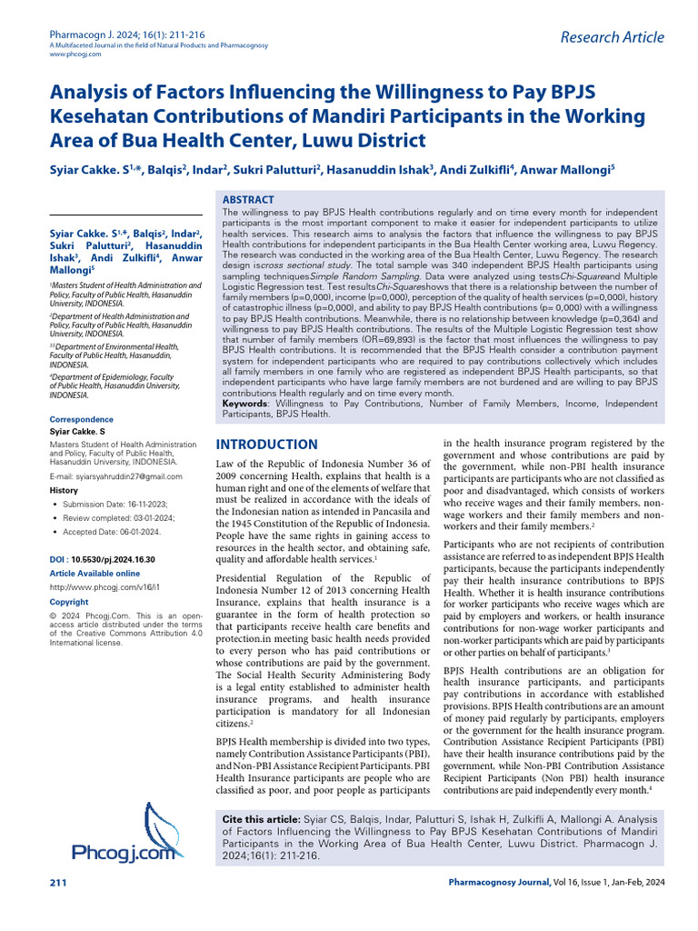 Analysis of Factors Influencing The Willingness To Pay BPJS | PDF ...