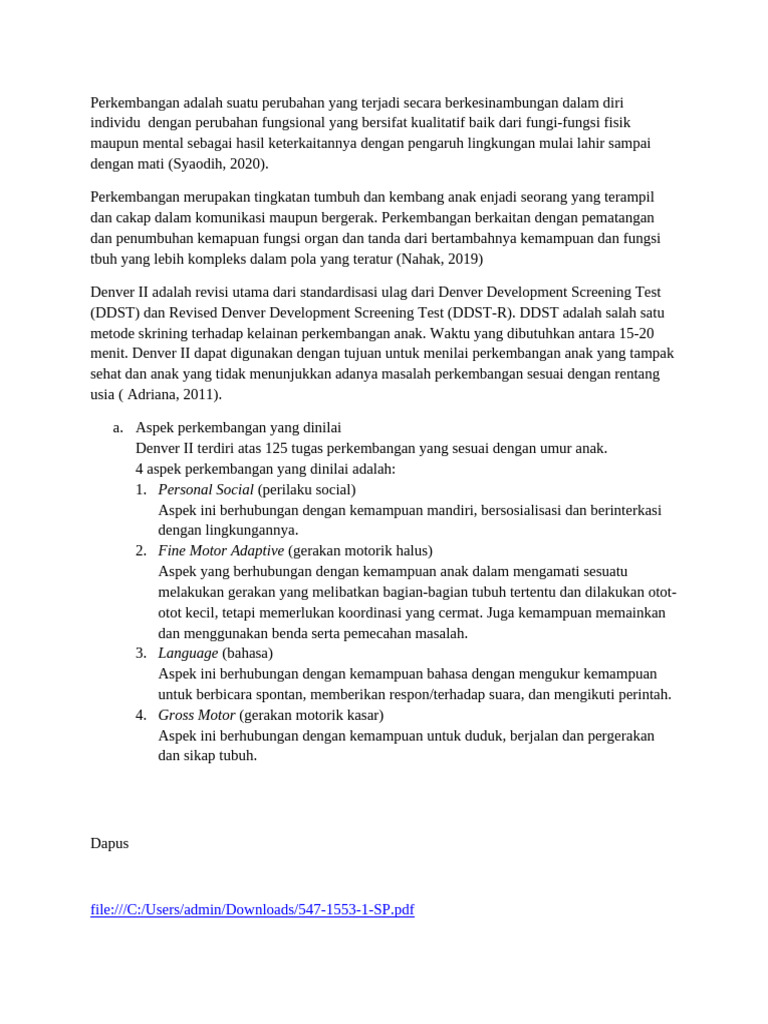 Skrining Perkembangan Anak Denver II | PDF