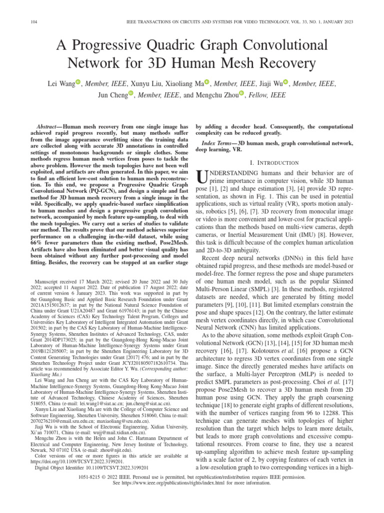 【2022】IEEE CSVT a Progressive Quadric Graph Convolutional Network for 3D Human Mesh Recovery2 ...
